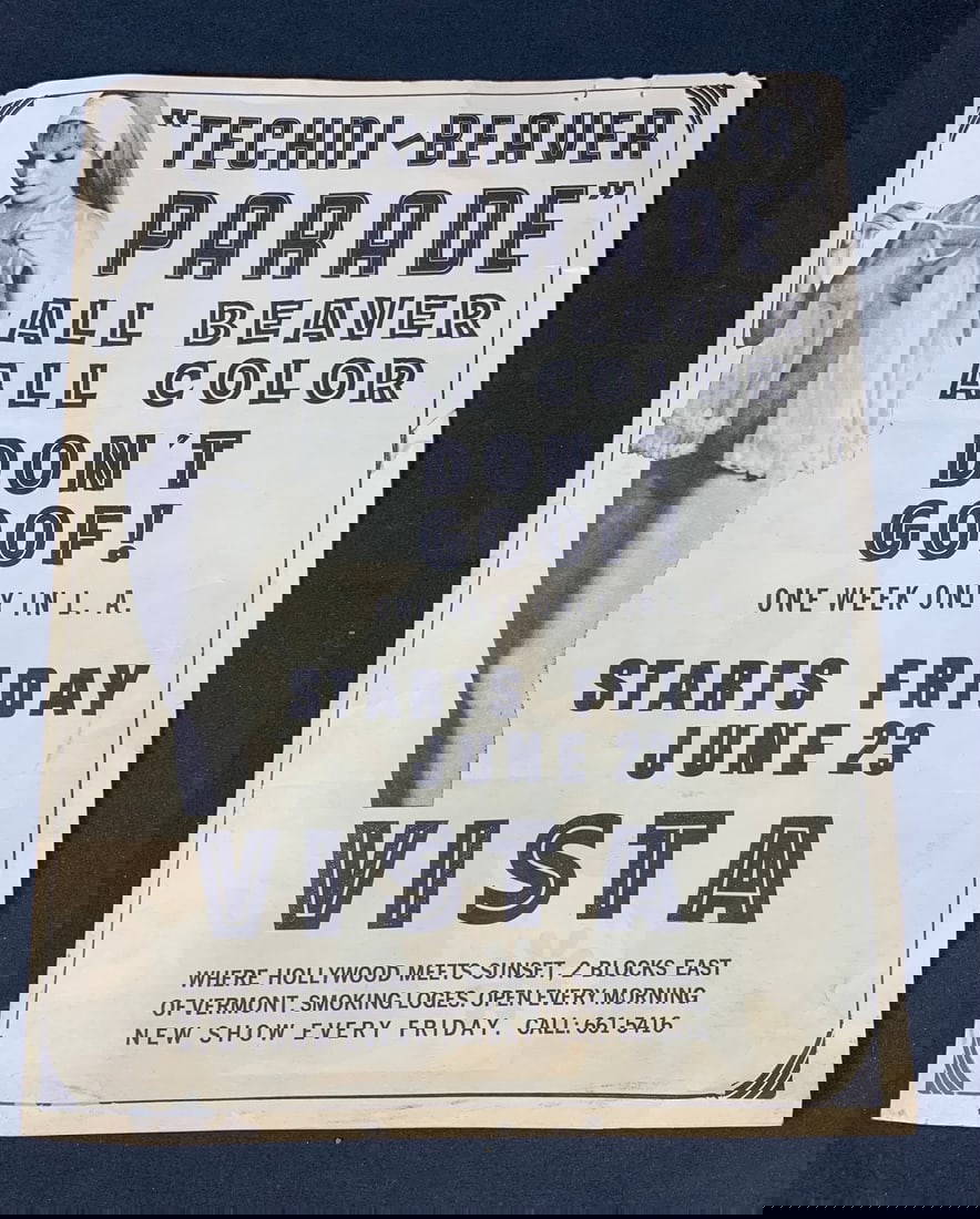 Vintage Original Hollywood Vista Theater Risque Show Advertisement Auction