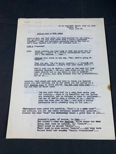 Original 1950s Radio Show Interview Script Of Lucille Ball And Desi Arnaz