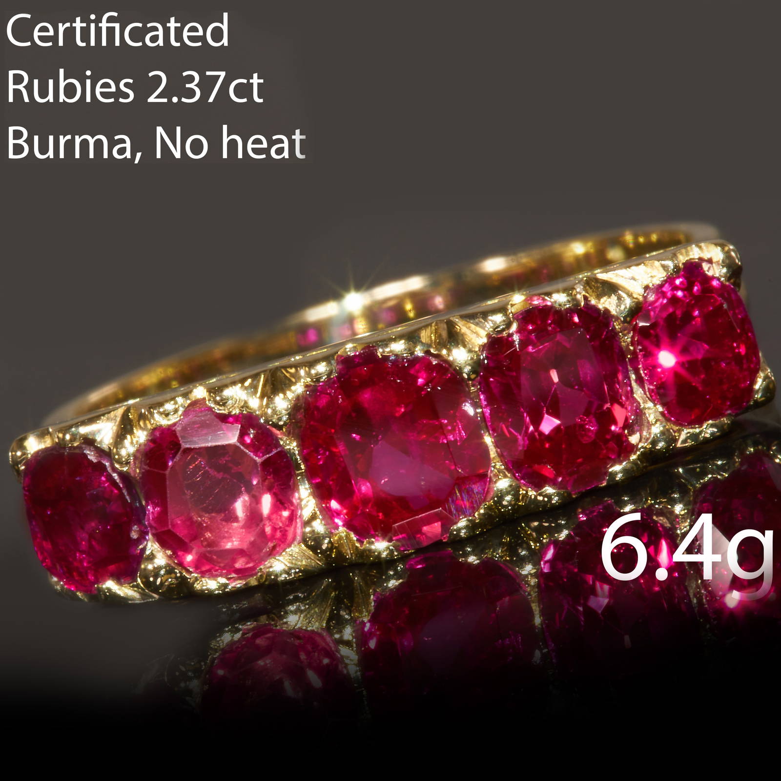 Certificated 5-stone Burma Ruby Ring Auction