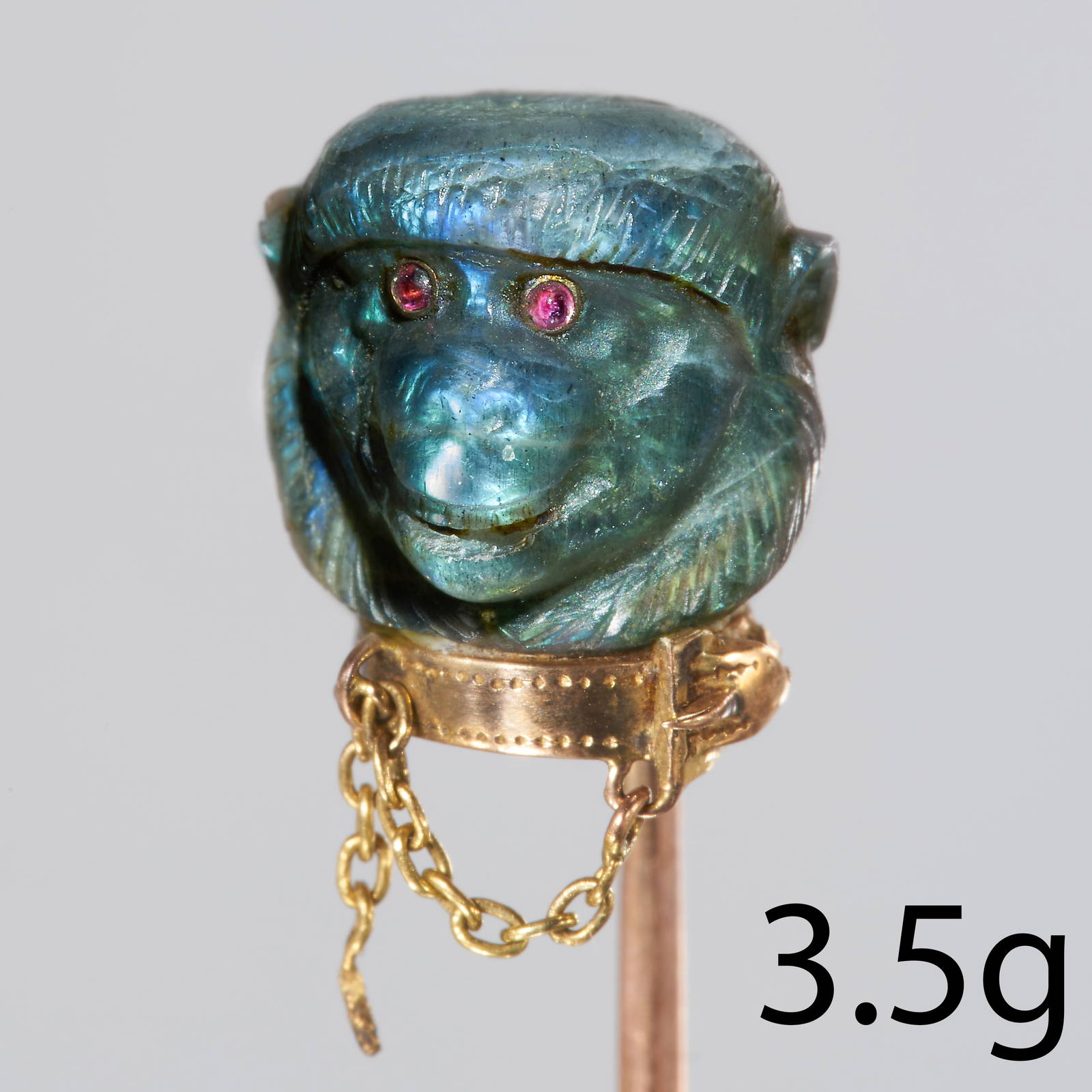 Carved Labradorite Monkey Stick Pin Auction