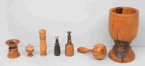 18th C Primitive Wooden Pounce Pot / Sander & Rare Stoneware Ink Bottle ...