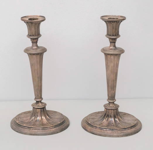 Pair Antique Adams Style Silverplate Candlesticks