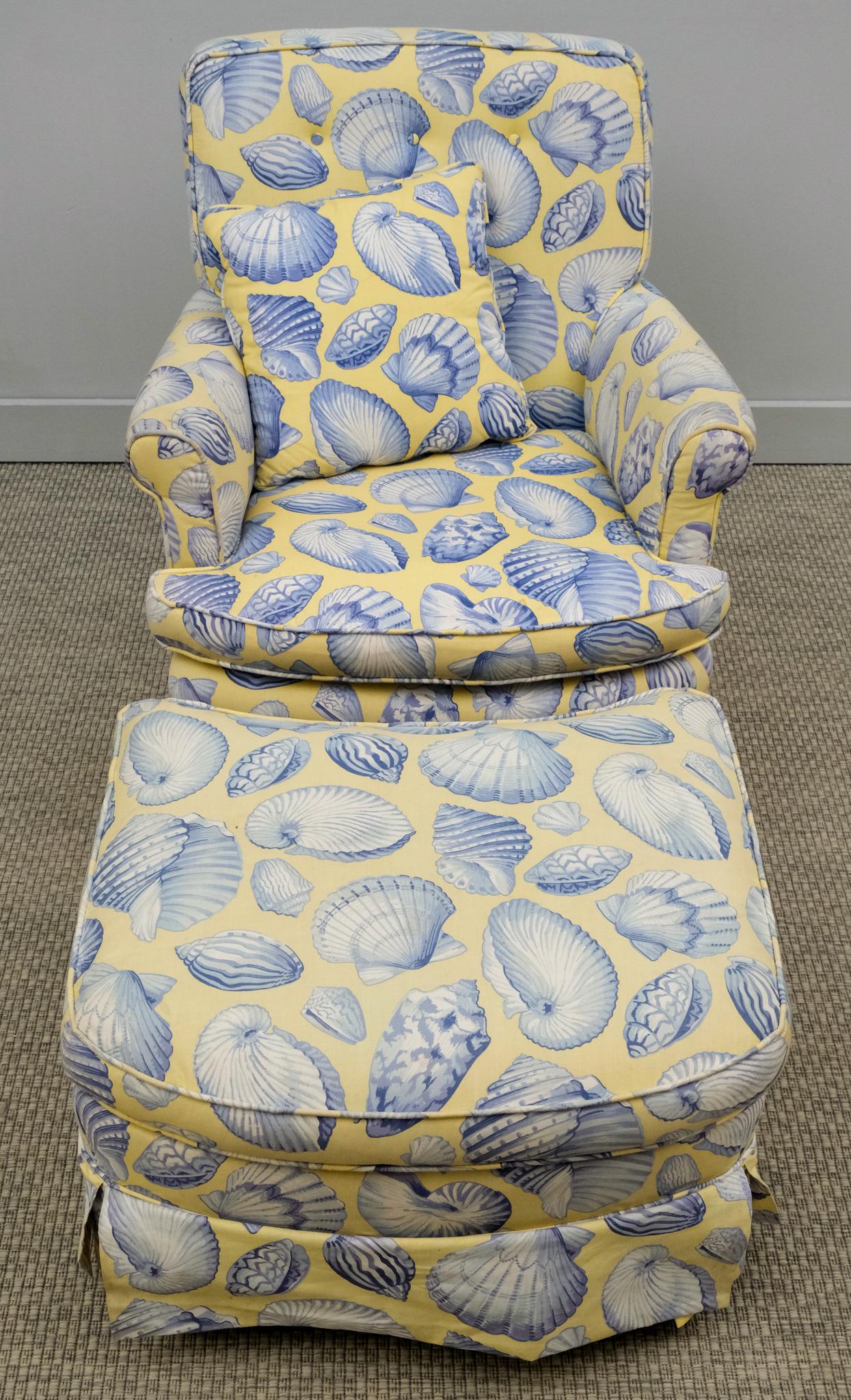 Matching Seashell Patterned Armchair & Ottoman Auction