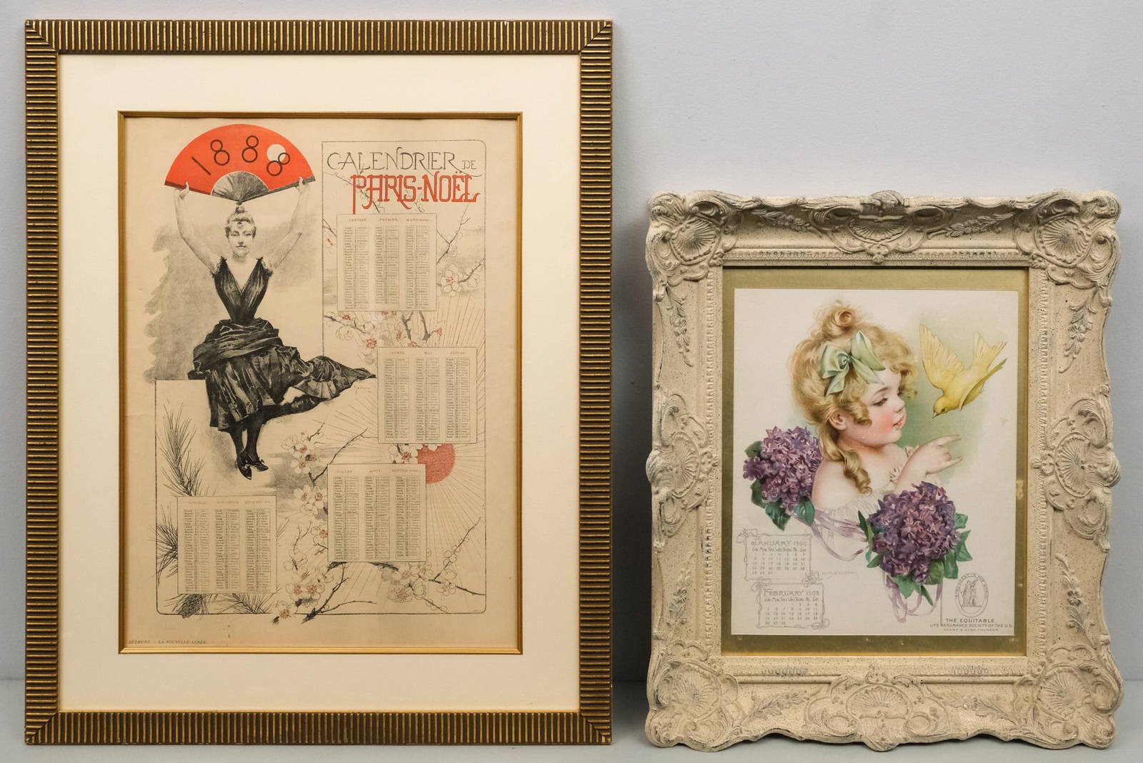 Lot Of Two Vintage Calendar Pages Auction