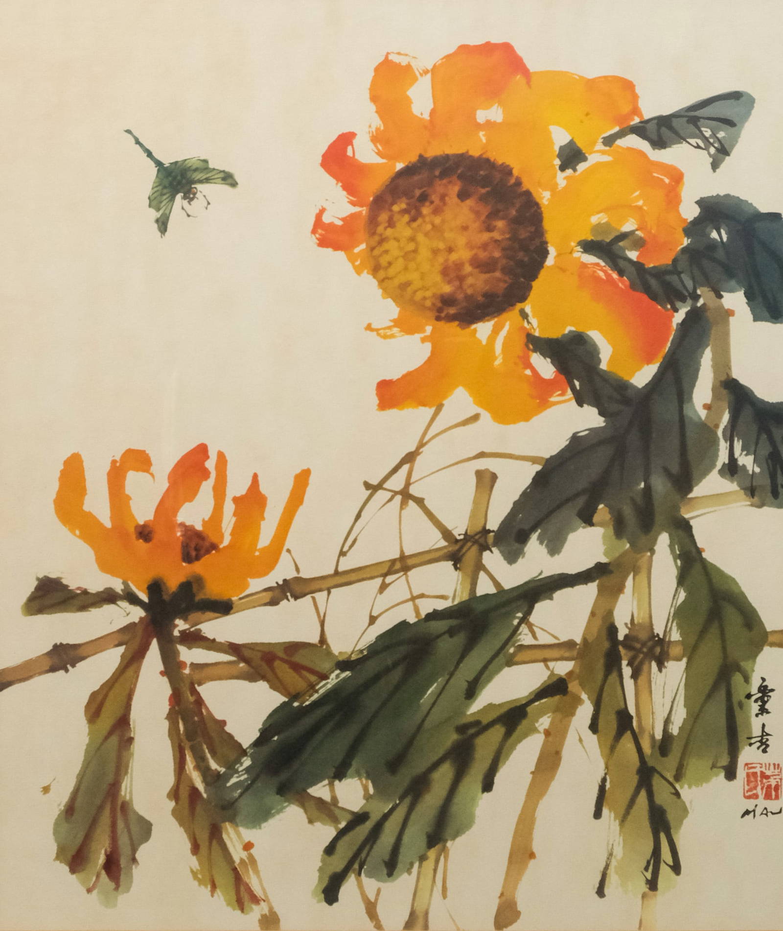 Hui Chi Mau, "sunflowers & Dragonfly" Auction