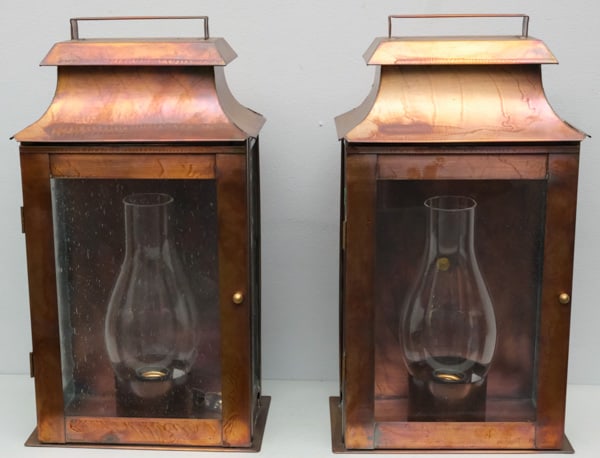 Pair Of Copper Colonial Style Lanterns Auction