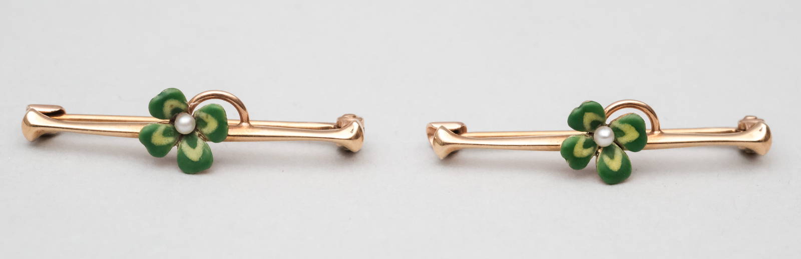 Pair Of Antique 14k Gold & Enamel Lingerie Pins Auction