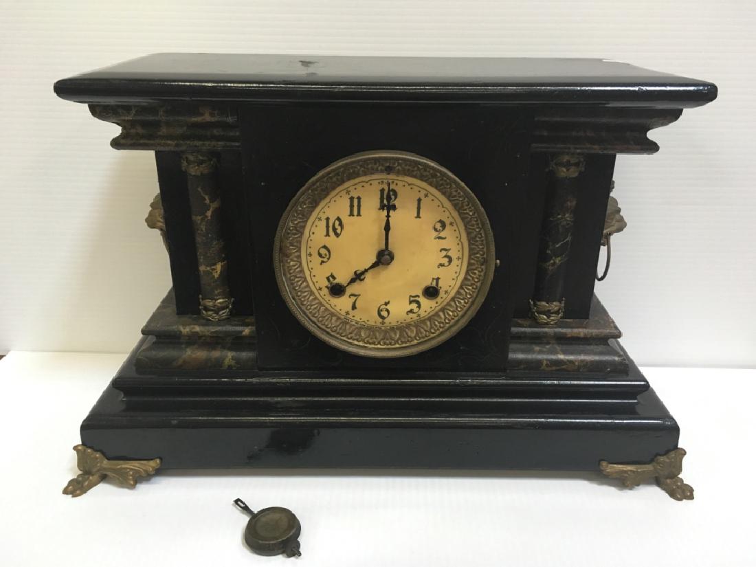 Antique Black New Haven Mantle Clock