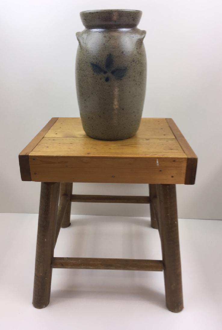 2 PCS - JUGTOWN LIDDED STONEWARE JAR & STOOL