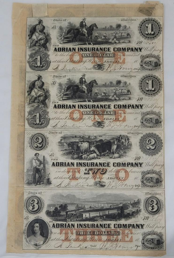 Uncut Sheet Of Obsolete Bank Notes