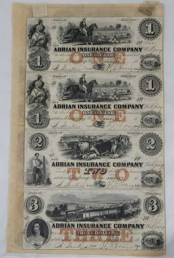 Uncut Sheet Of Obsolete Bank Notes