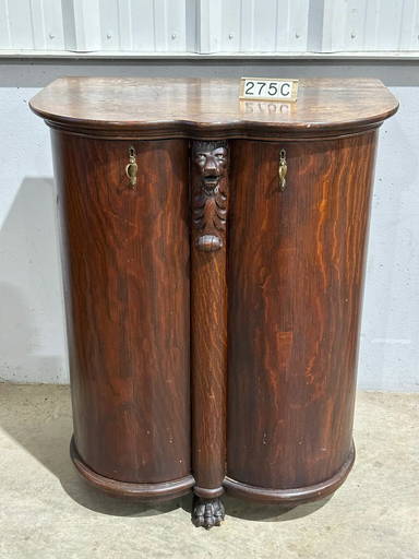 Salter Double Bow Front Oak Cylinder Record Cabinet with Lions Head ...