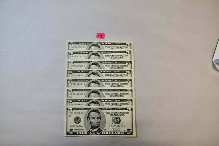 Consecutive serial number $5 bills (#0178) on Dec 03, 2022 | Stanton's ...