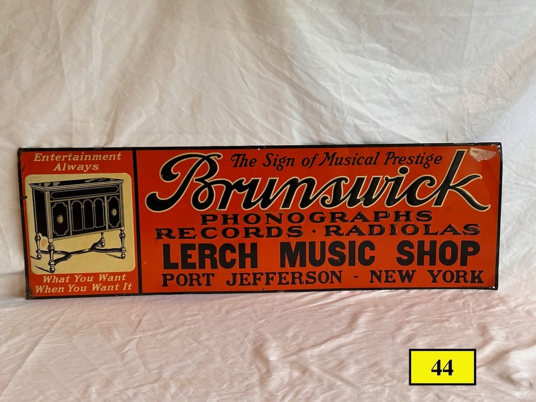 Brunswick Phonograph And Records Radiolas Embossed Tin Dealer Sign