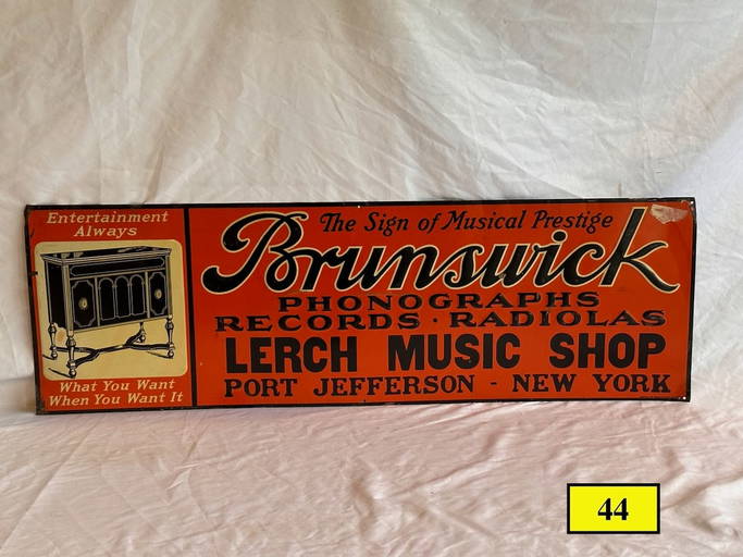 Brunswick Phonograph And Records Radiolas Embossed Tin Dealer Sign