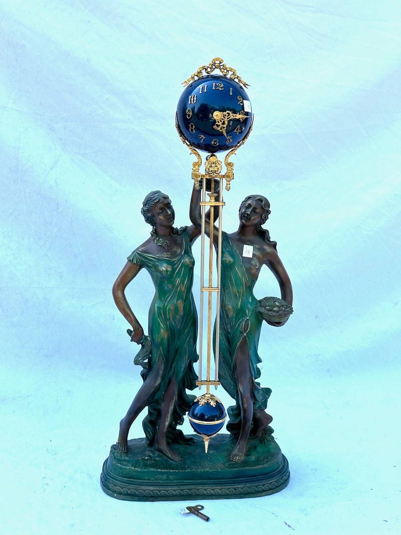 Double Bronze Figural Swinging Mystery Clock Auction