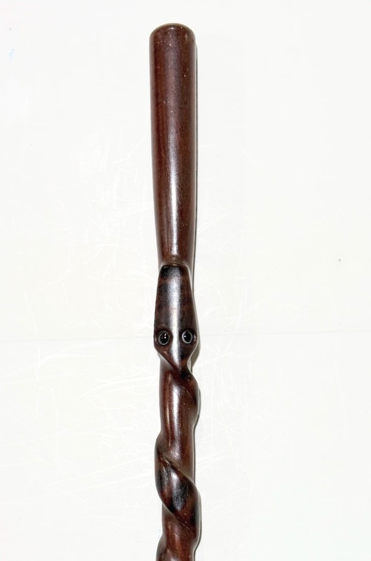 Folk Art Cane - Carved Snake With Googly Eyes C 1880 Auction