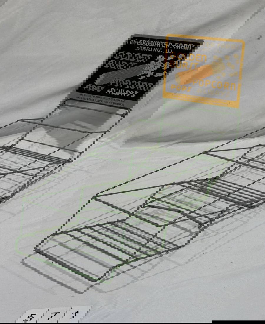 1950's Edgewater Farms Golden Burst Popcorn Wire Display Rack Auction