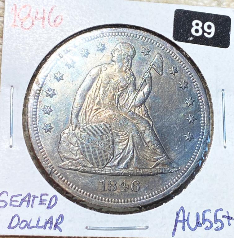 1846 Seated Liberty Dollar About Uncirculated