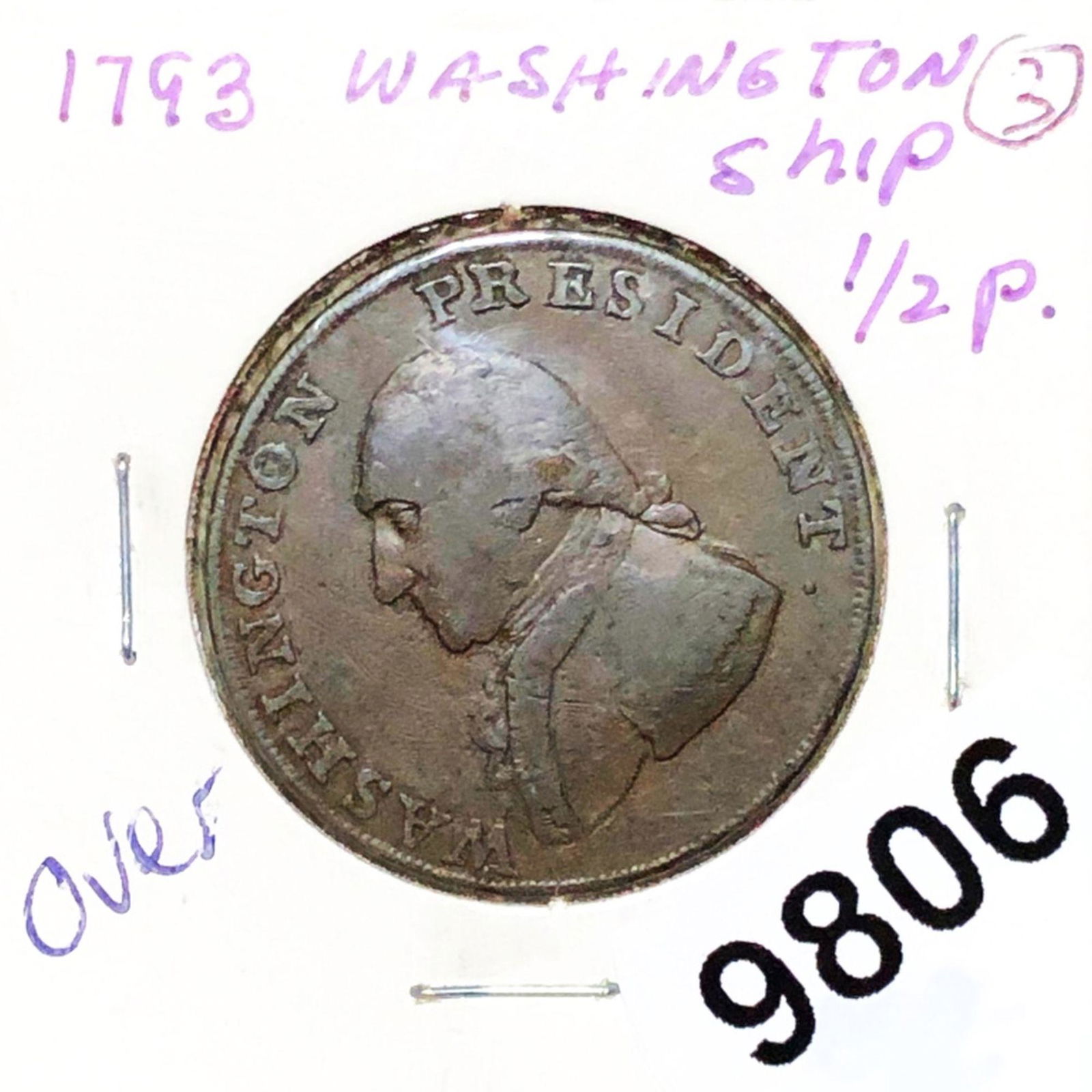 1793 Washington Copper Half Penny Nicely Circ