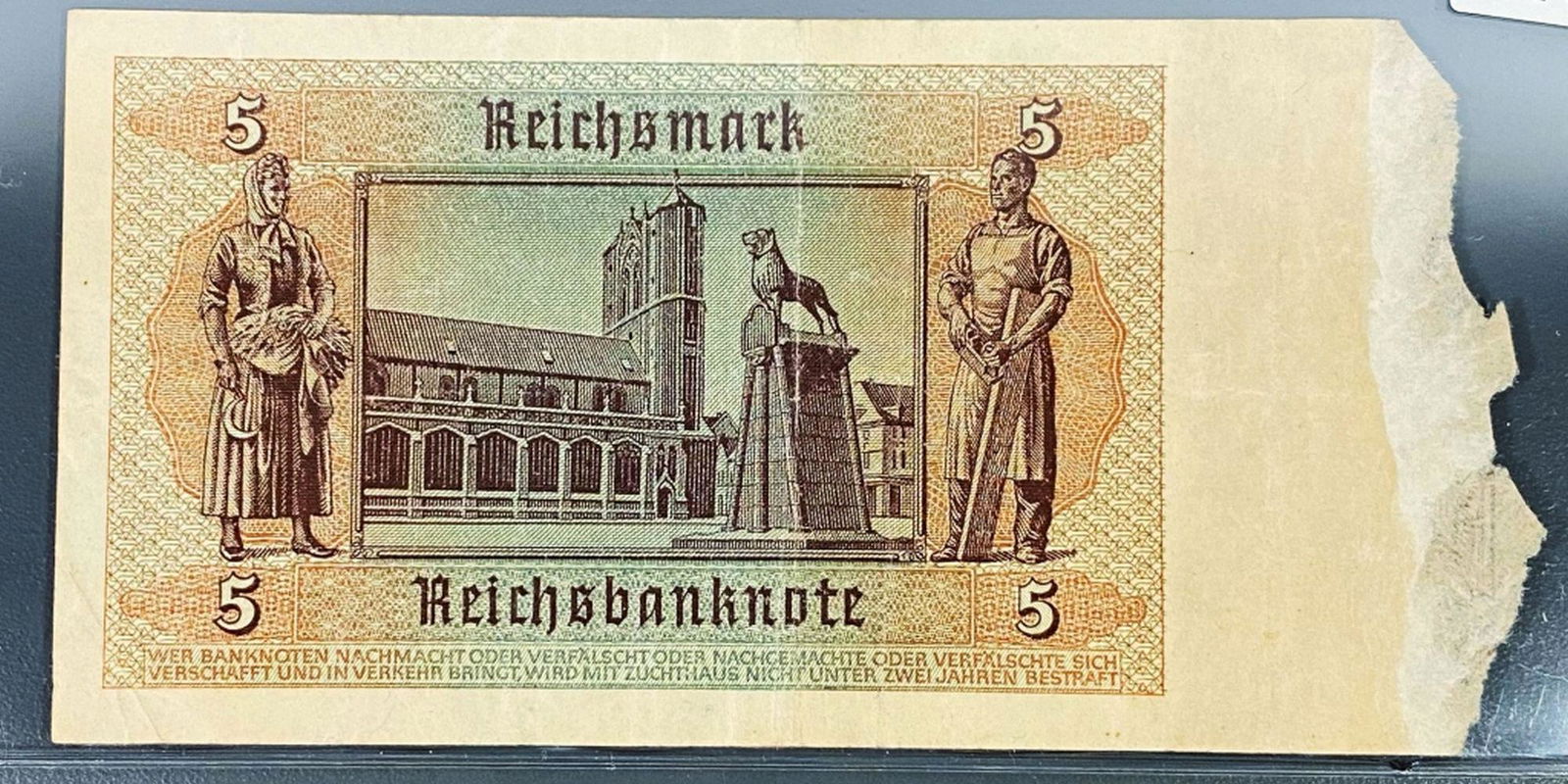 1942 German 5 Mark Note Lightly Circulated
