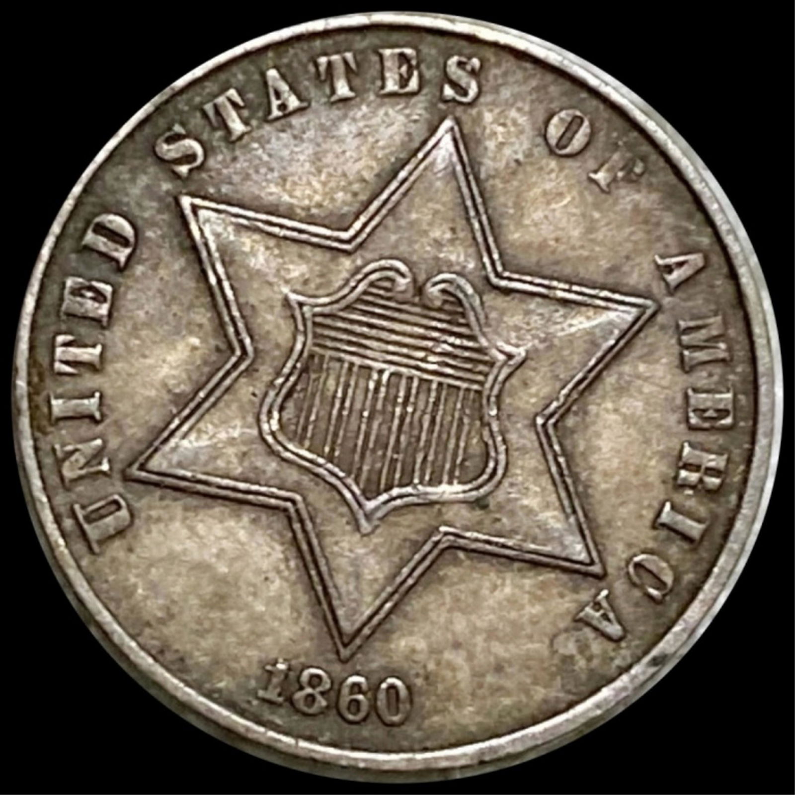 1860 Silver Three Silver Uncirculated