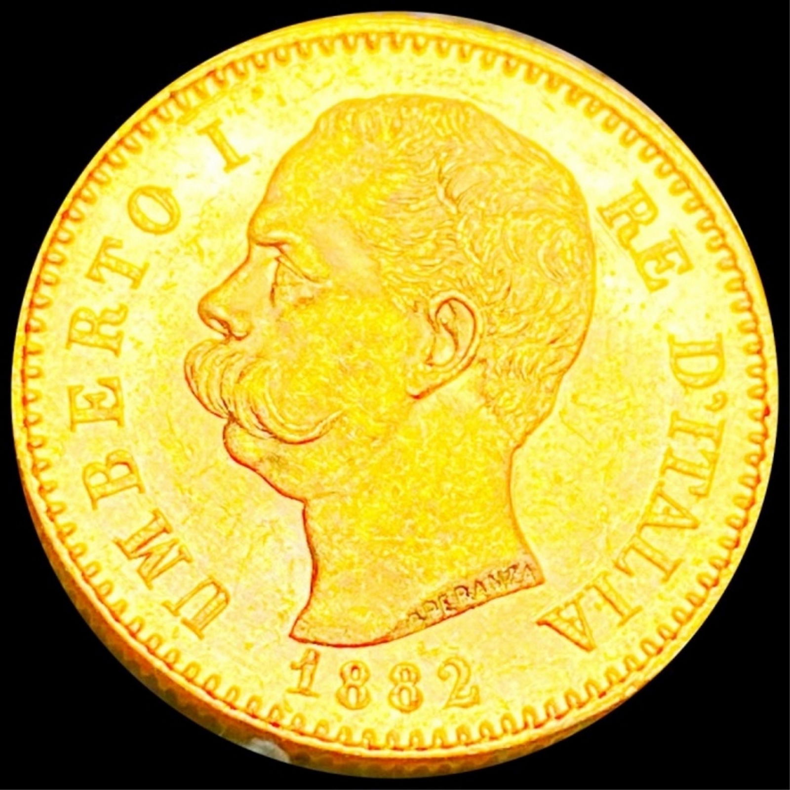 1882 Italian Gold 20 Lire Uncirculated