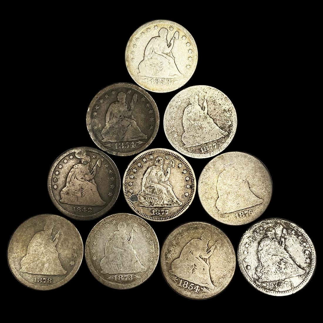 (10) Seated Liberty Quarters Lightly Circulated