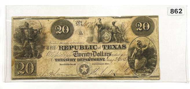 1839 $100 Republic Of Texas Bank Note Bill