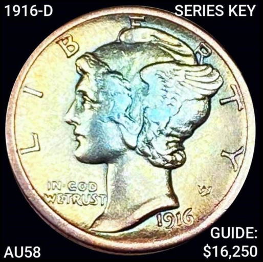 1916-D Series Key Mercury Silver Dime CHOICE AU (#201338) on Nov 24 ...