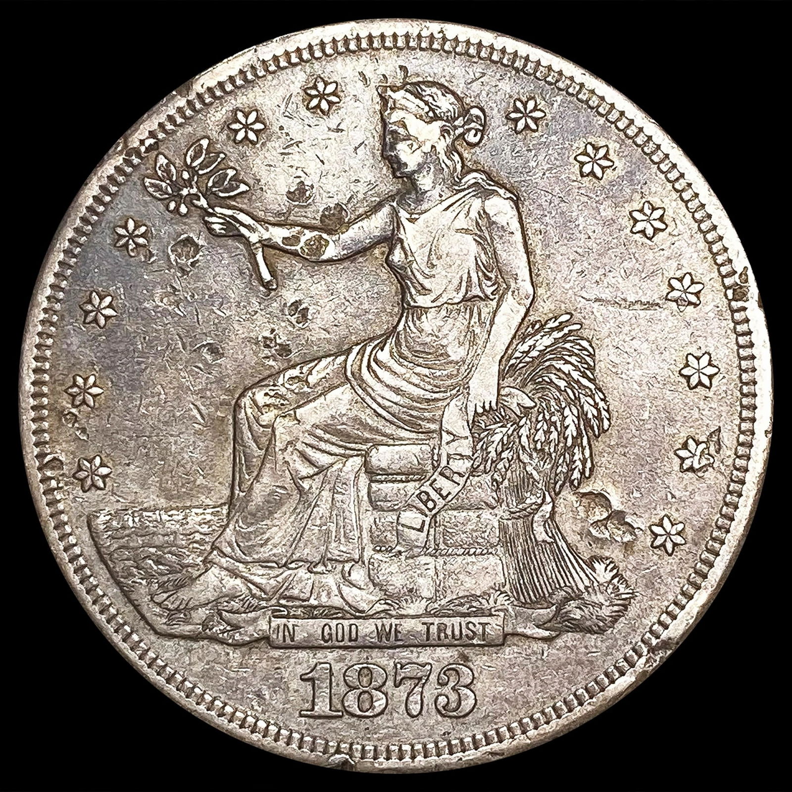 1873 Cc Silver Trade Dollar Nearly Uncirculated