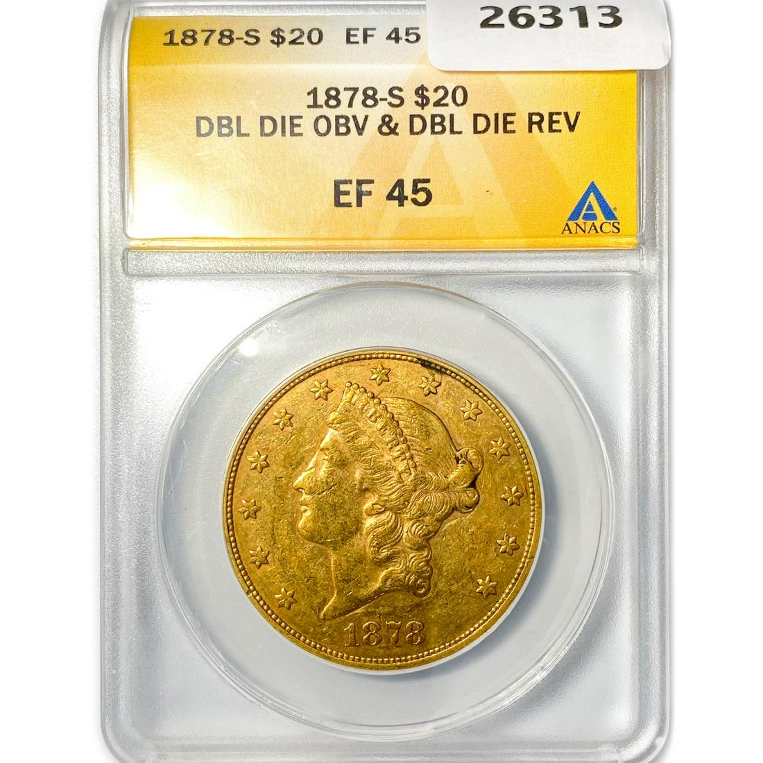 1878-s $20 Gold Double Eagle Anacs Ef45 Ddo & Ddr Auction