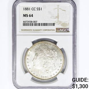 1881 Cc $1 Morgan Silver Dollar Ms64 Ngc