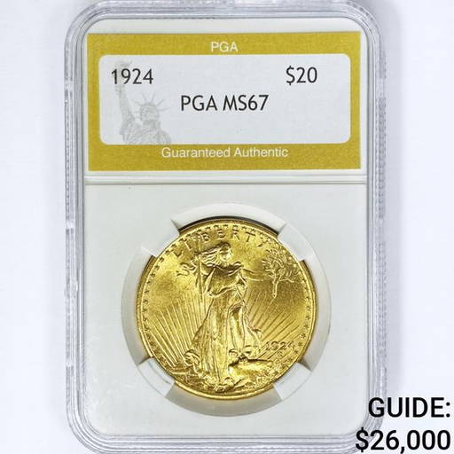 1924 $20 Gold Double Eagle Pga Ms67