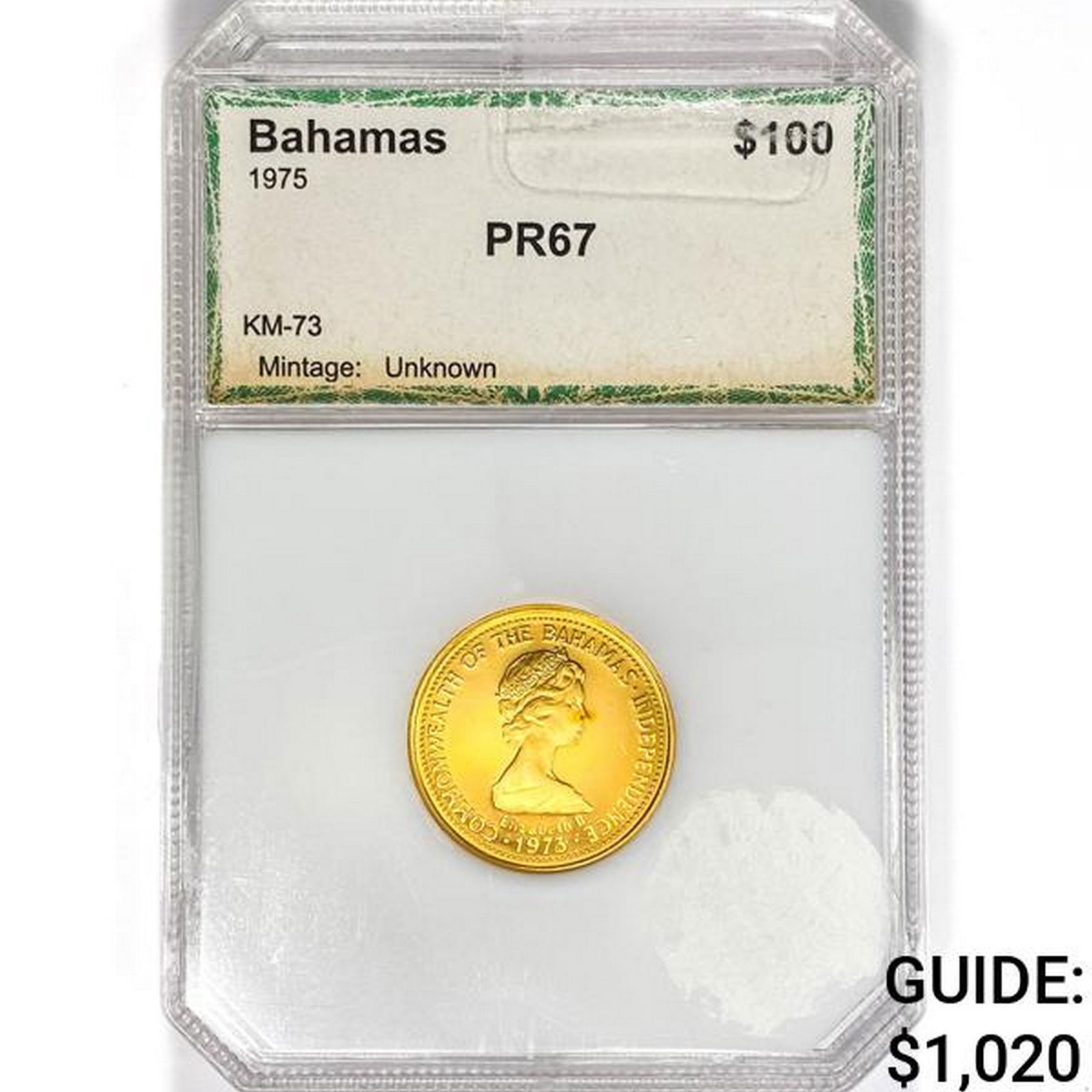 1975 $100 .193oz Bahamas Gold Pci Pr67