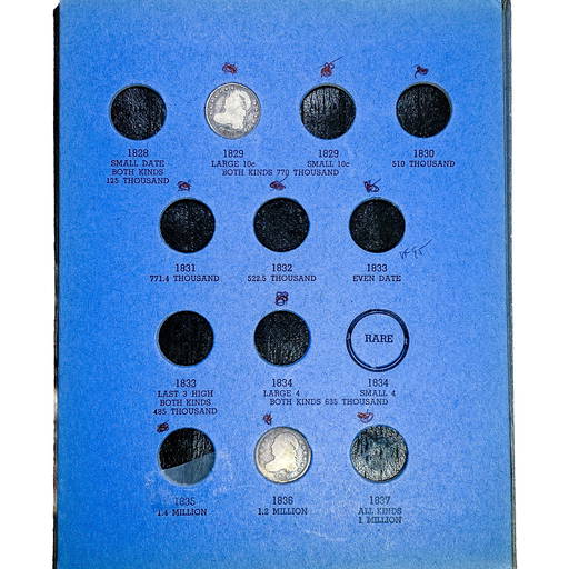 1829, 1836 Capped Bust Dimes Book (2 Coins)