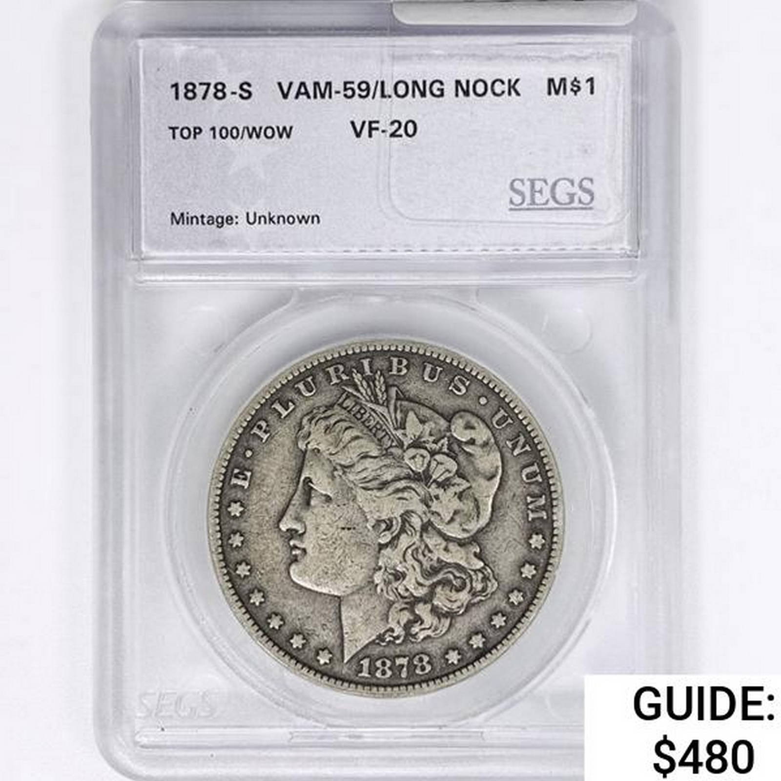 1878-s Morgan Dollar Segs Vf20 Vam-59/long Nock Auction
