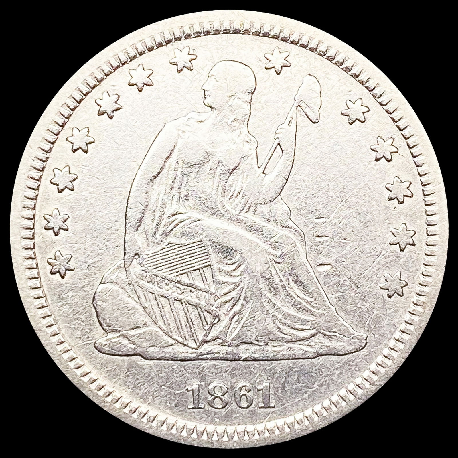 1861 Seated Liberty Quarter Lightly Circulated Auction