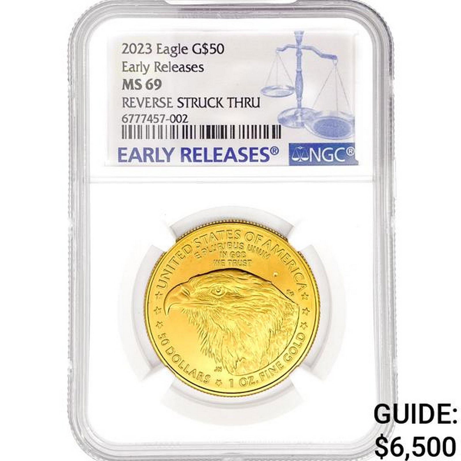 2023 Us 1oz Gold $50 Eagle Nhc Ms69 Early Releases Auction