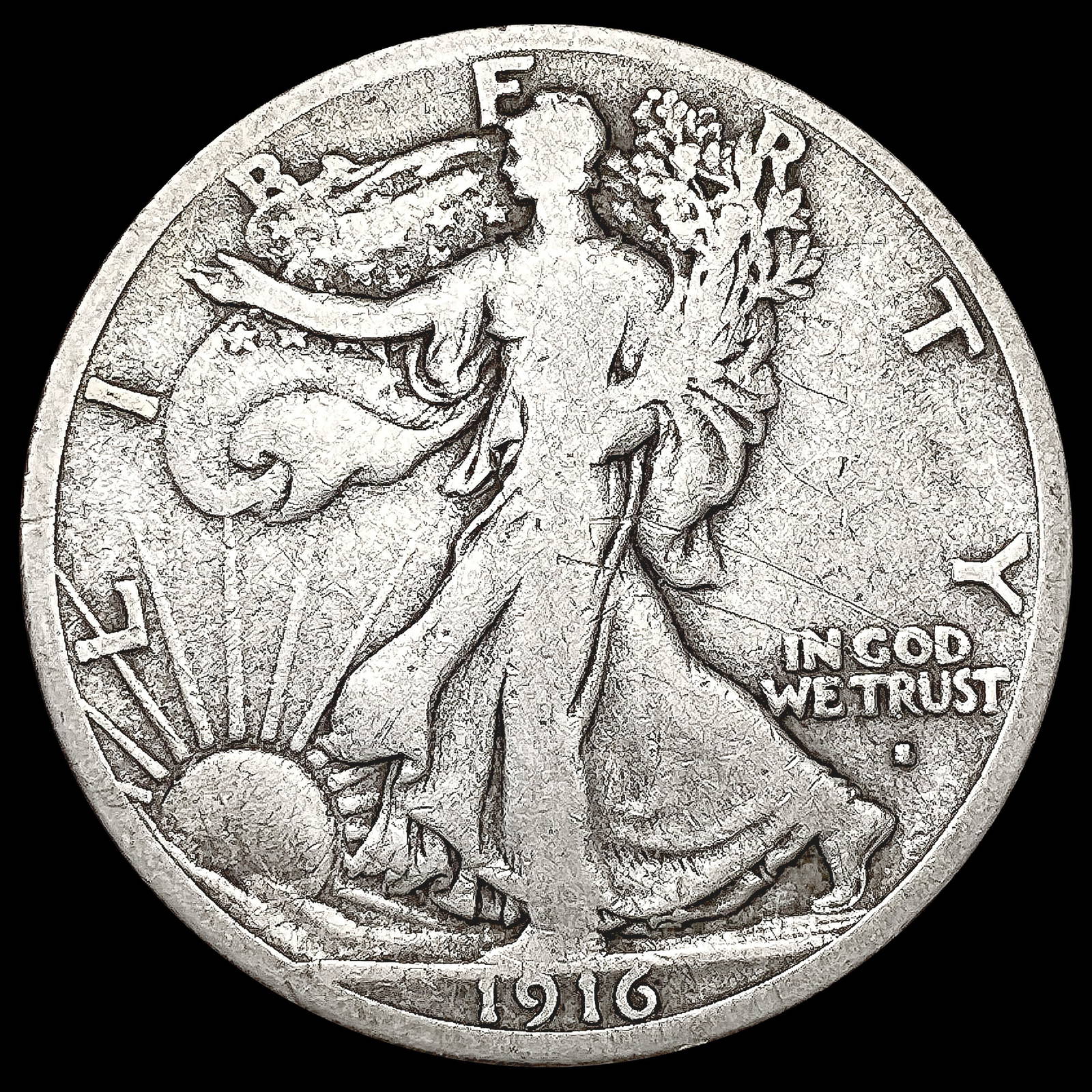 1916-s Walking Liberty Half Dollar Nicely Circulat Auction