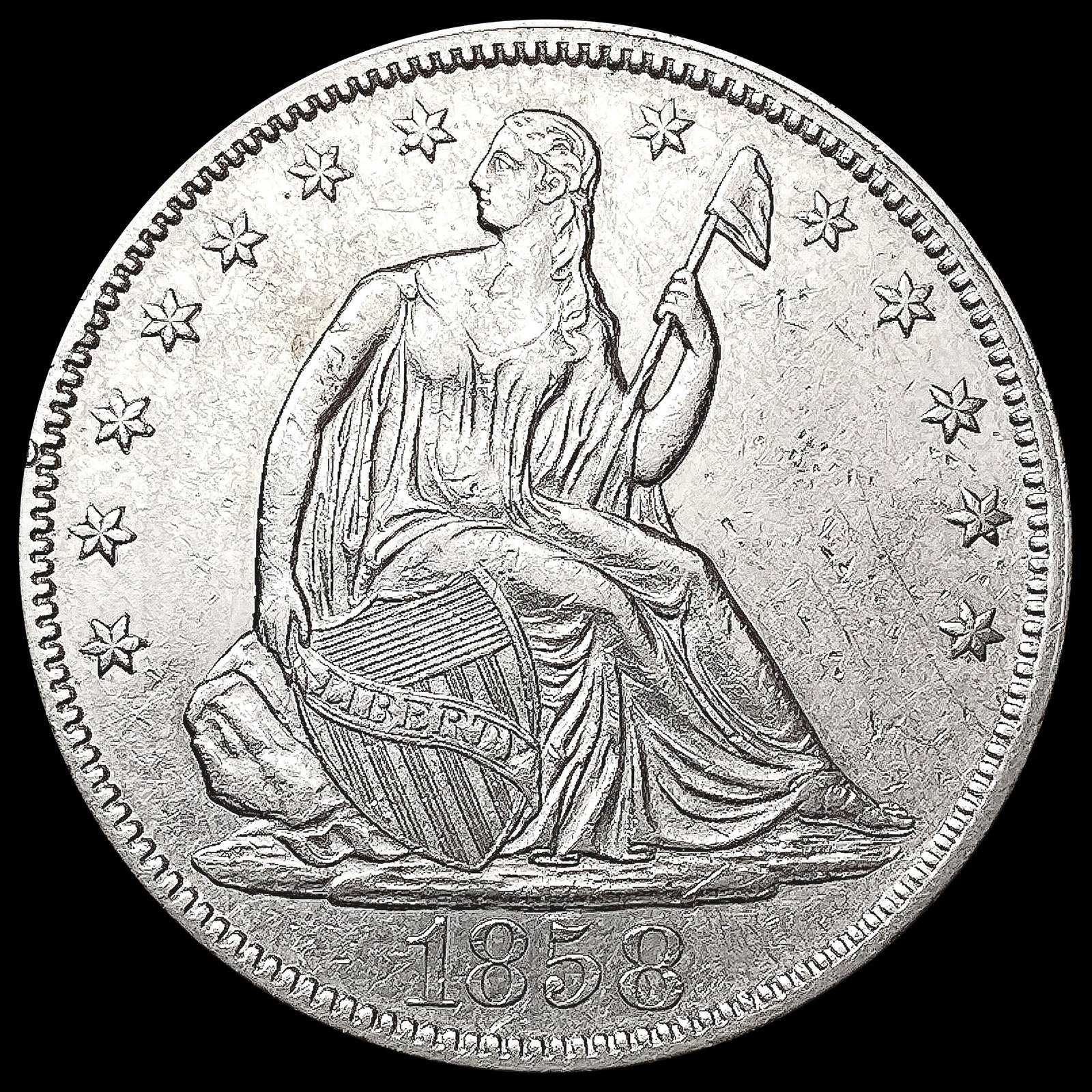 1858 Seated Liberty Half Dollar Uncirculated Auction