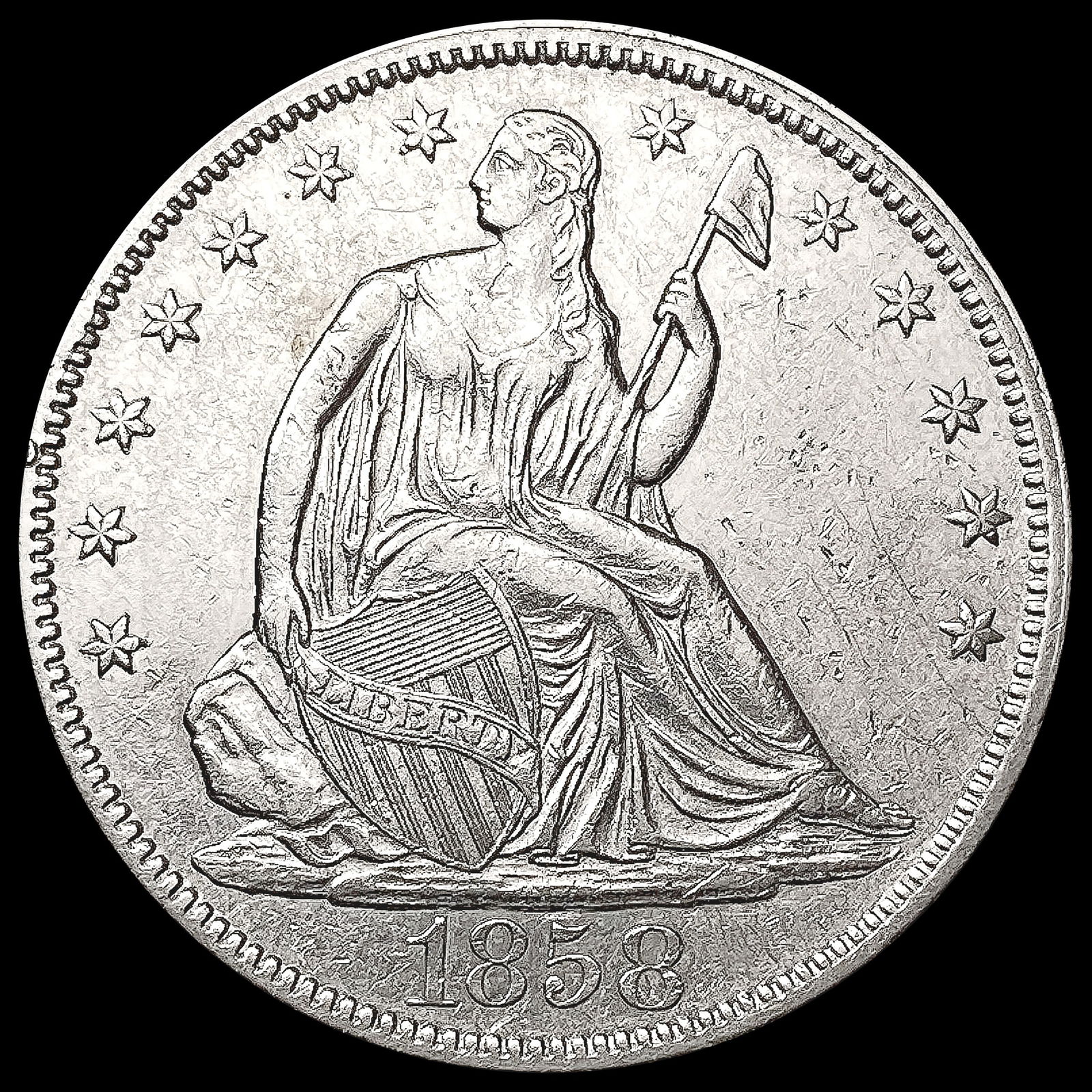1858 Seated Liberty Half Dollar Uncirculated Auction