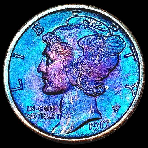 1917 S Fsb Toned Mercury Dime Gem Bu