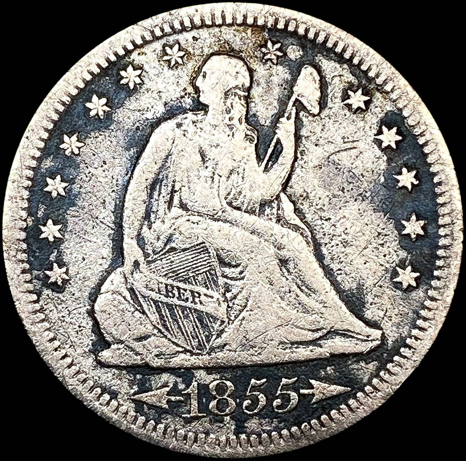 1855-s Arws Seated Liberty Quarter Nicely Circulat Auction