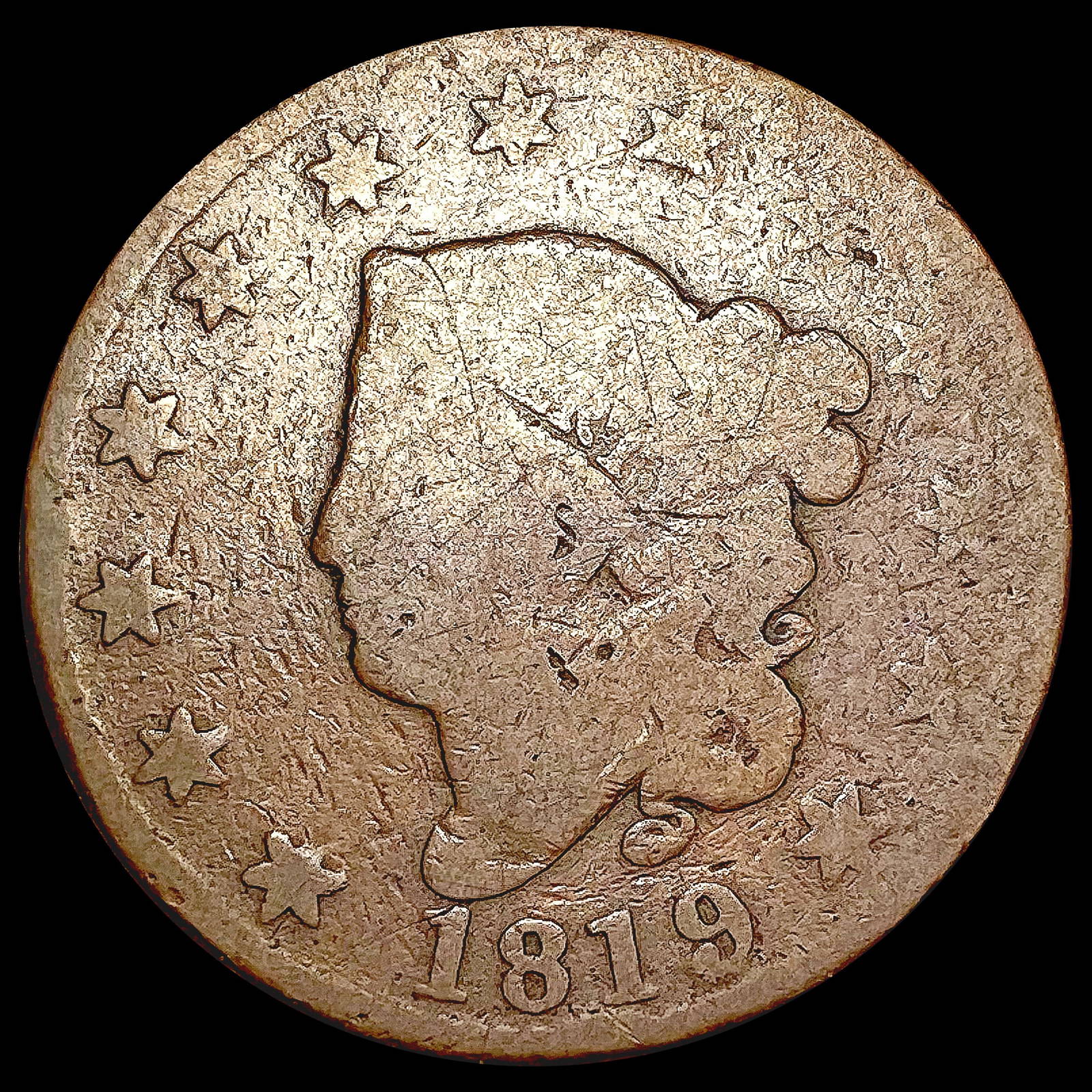 1819 Coronet Head Large Cent Nicely Circulated Auction