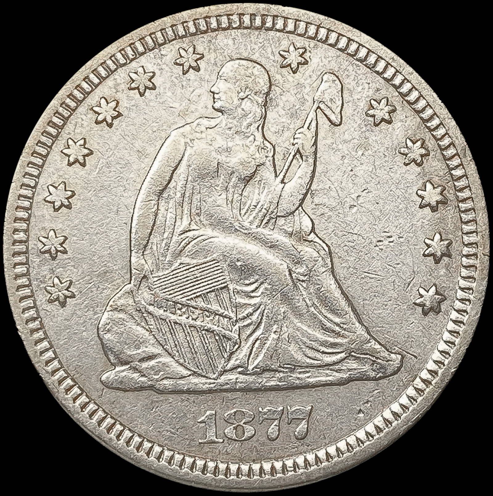 1877 Seated Liberty Quarter Closely Uncirculated Auction