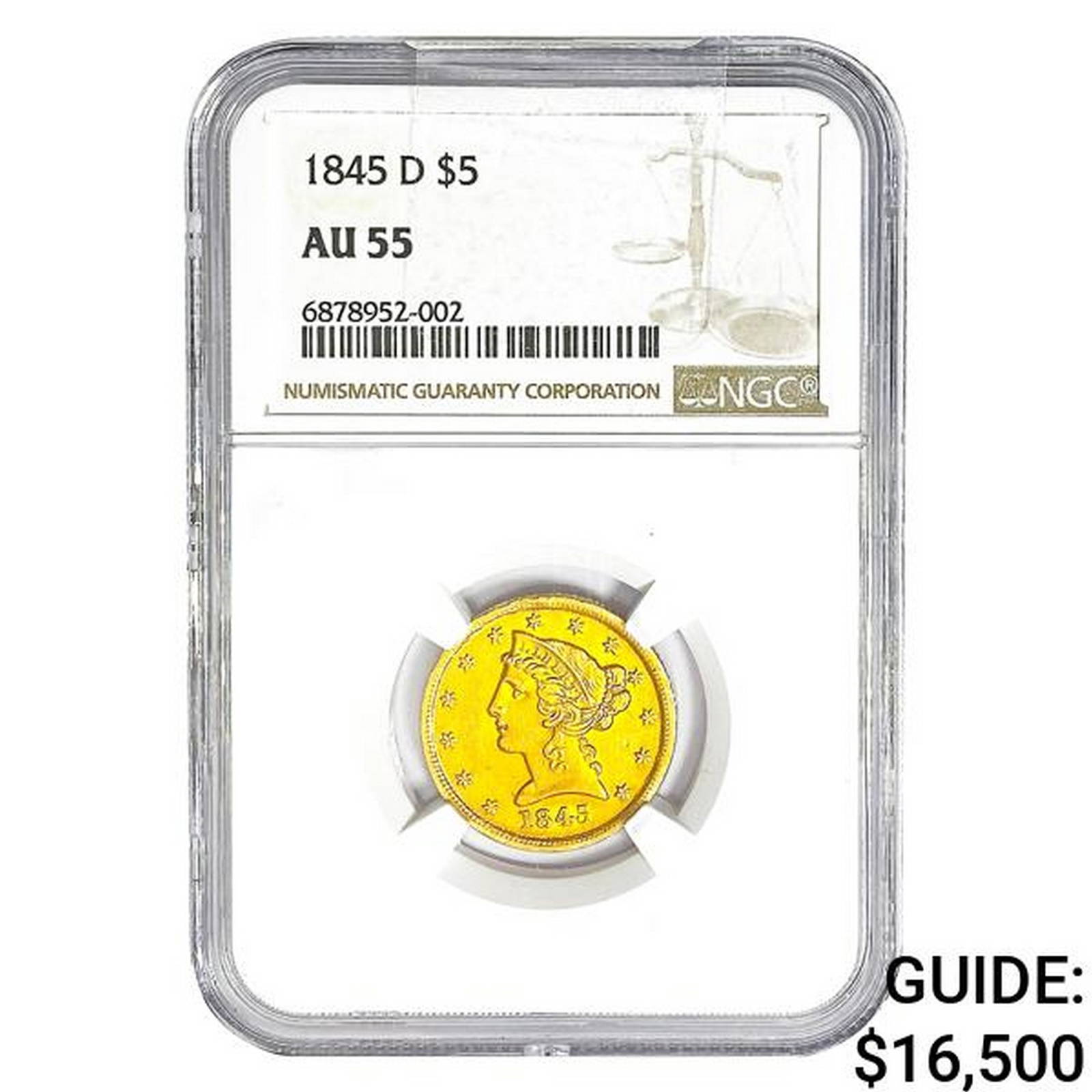 1845-d $5 Gold Half Eagle Ngc Au55 Auction