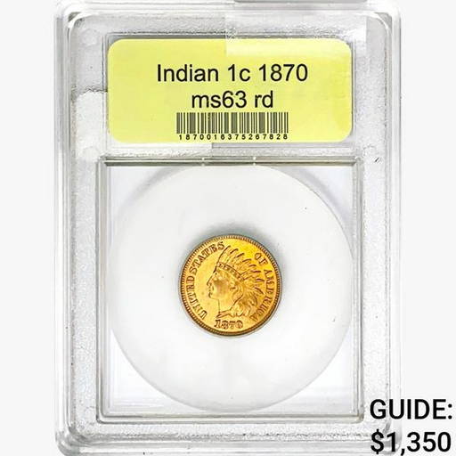 1870 Indian Head Cent Uscg Ms63 Rd