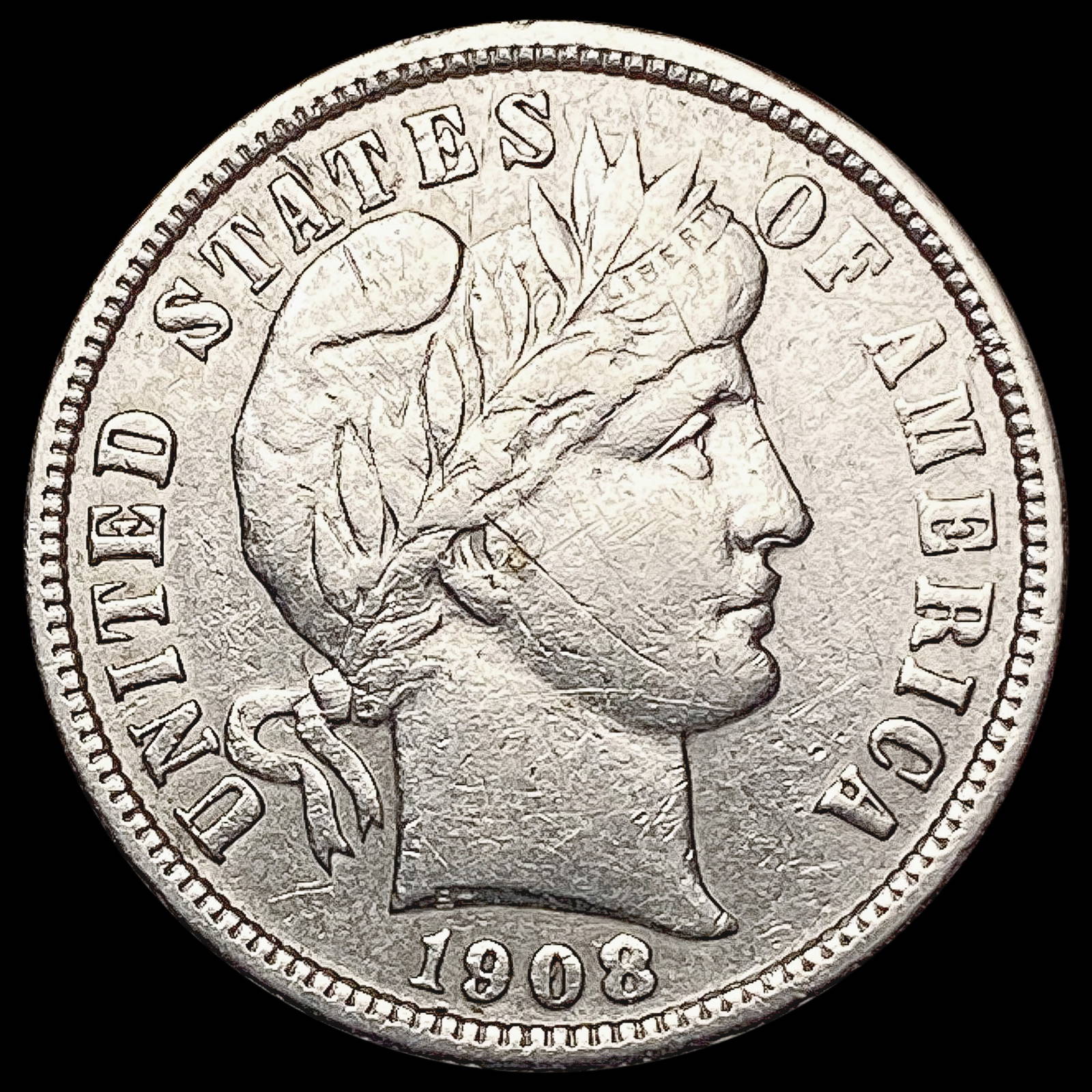 1908-d Barber Dime Closely Uncirculated Auction