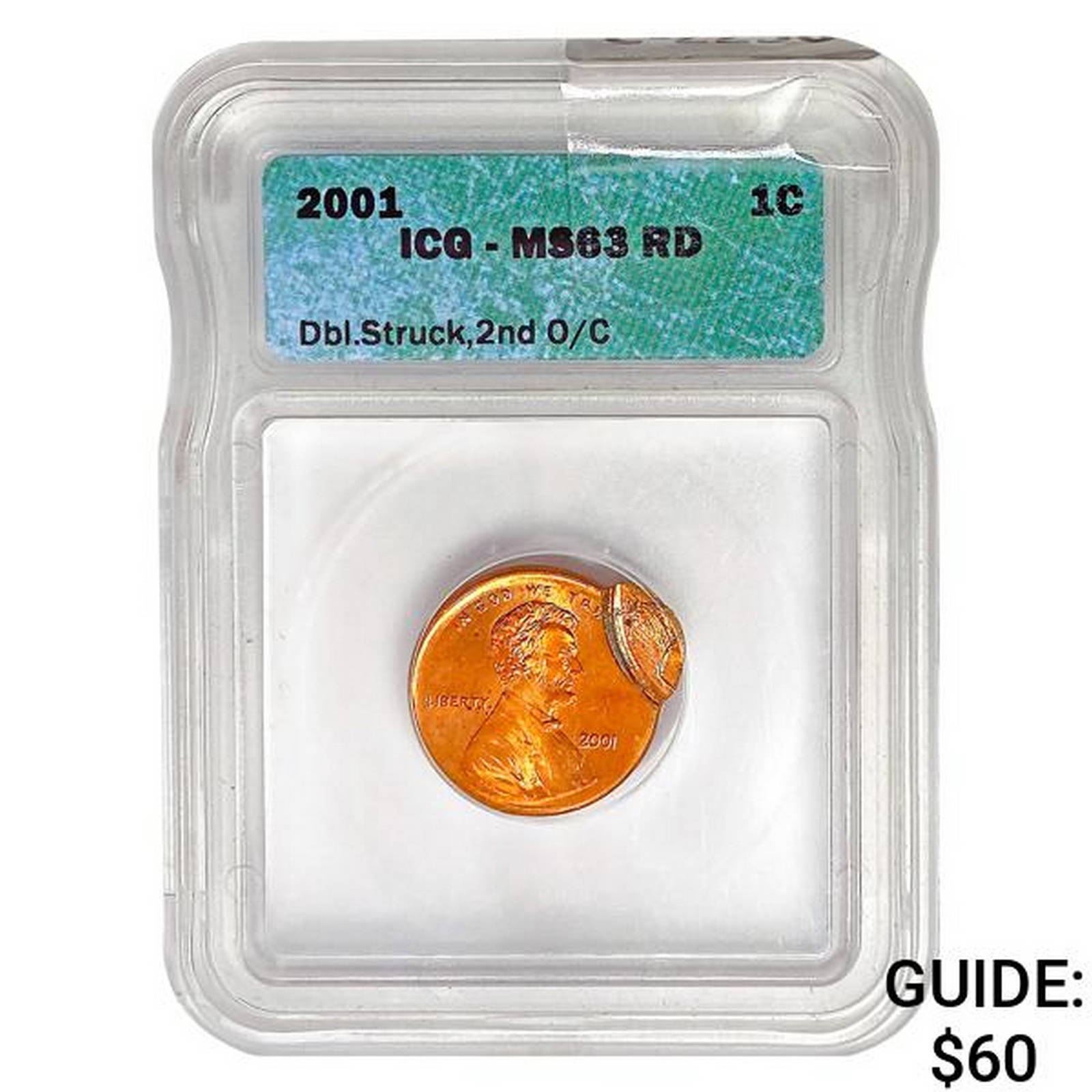 2001 Lincoln Mem. 1c Icg Ms63 Rd Dbl Struck,2nd O/ Auction